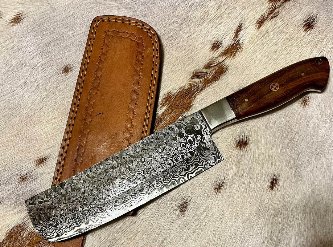 12’ Custom Butcher Knife Chef Knife Raindrop Damascus Rosewood Handle ...