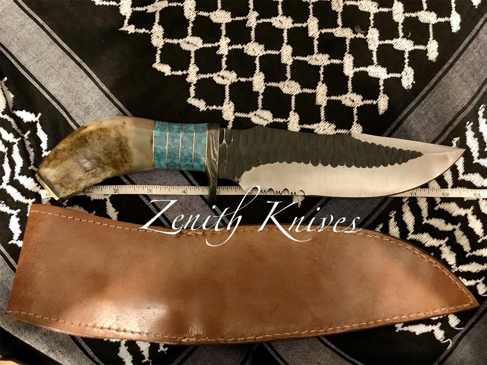 Personalized 13 Inch Carbon Bowie Knife With a Turquoise & Ram | Etsy