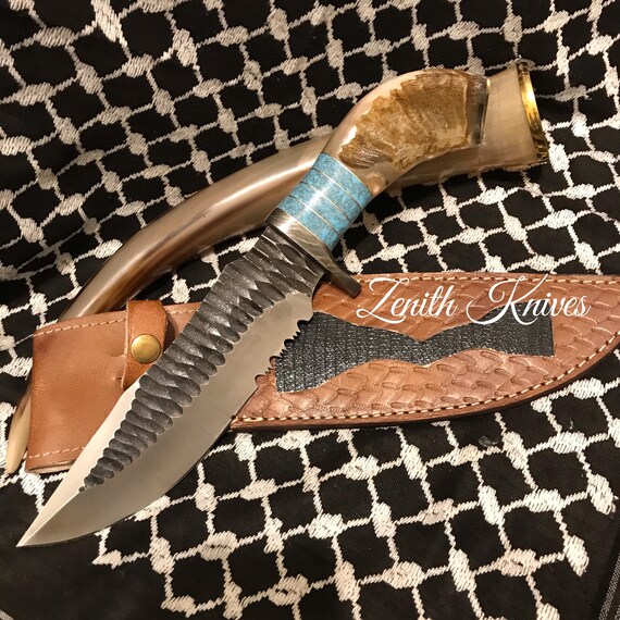 Personalized 13 Inch Carbon Bowie Knife With a Turquoise & Ram | Etsy