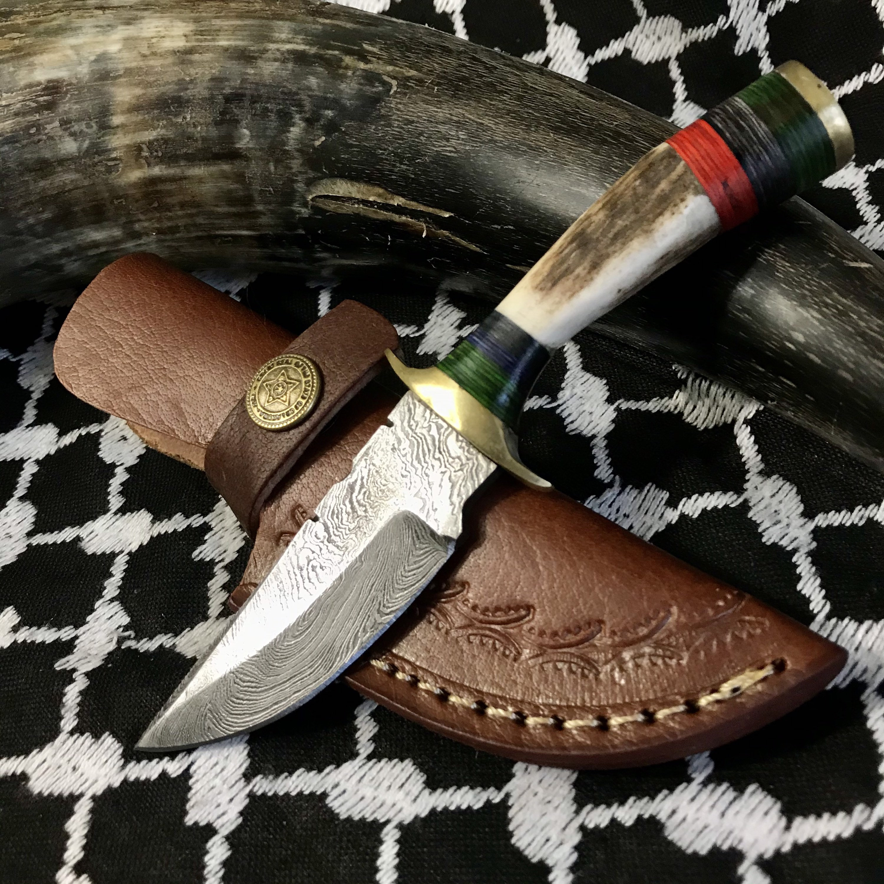 Custom Made 6 Inch Damascus Knife With Stag Antler Handle | Etsy