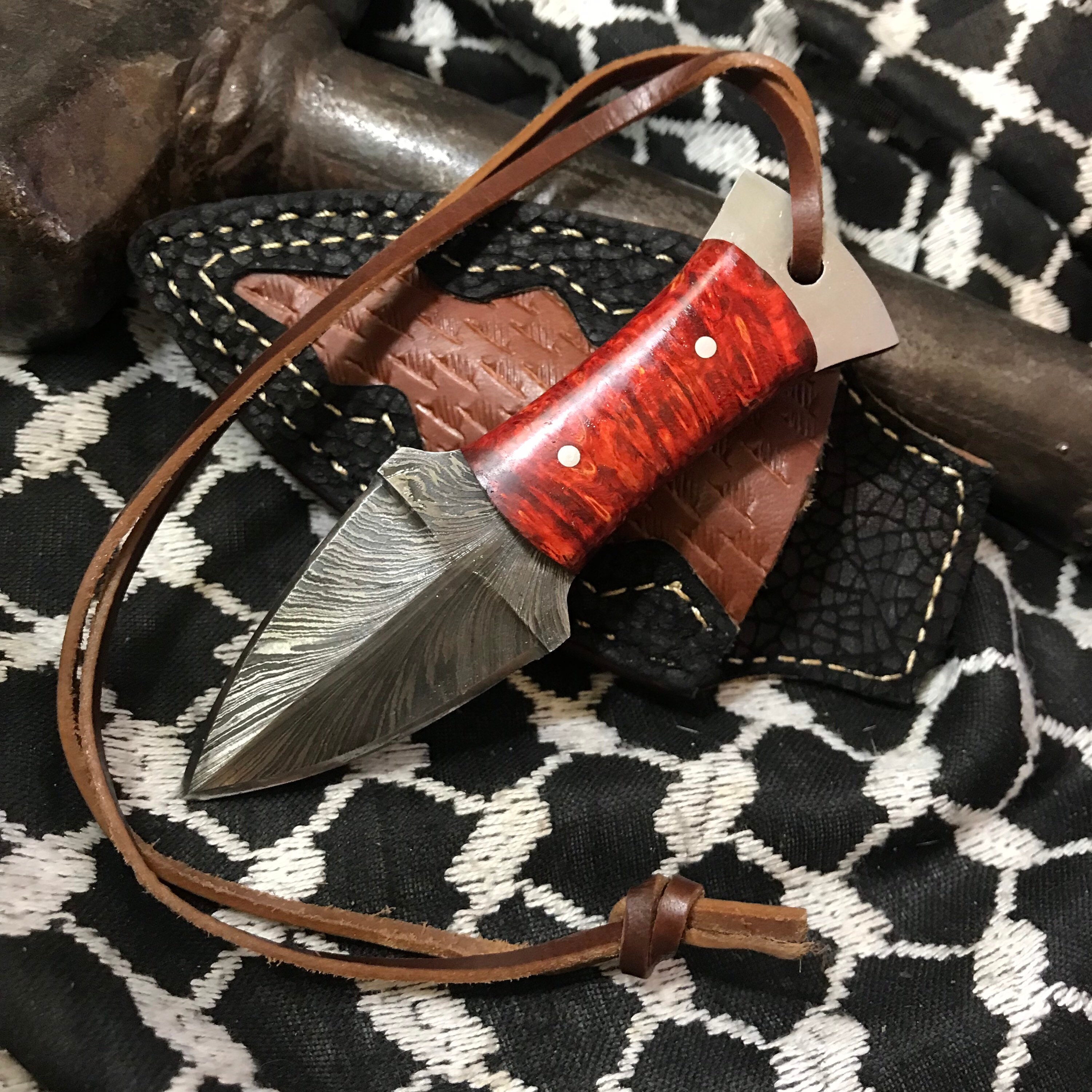 Custom Made 5 Inch Feather Damascus Dagger Knife With Burl - Etsy