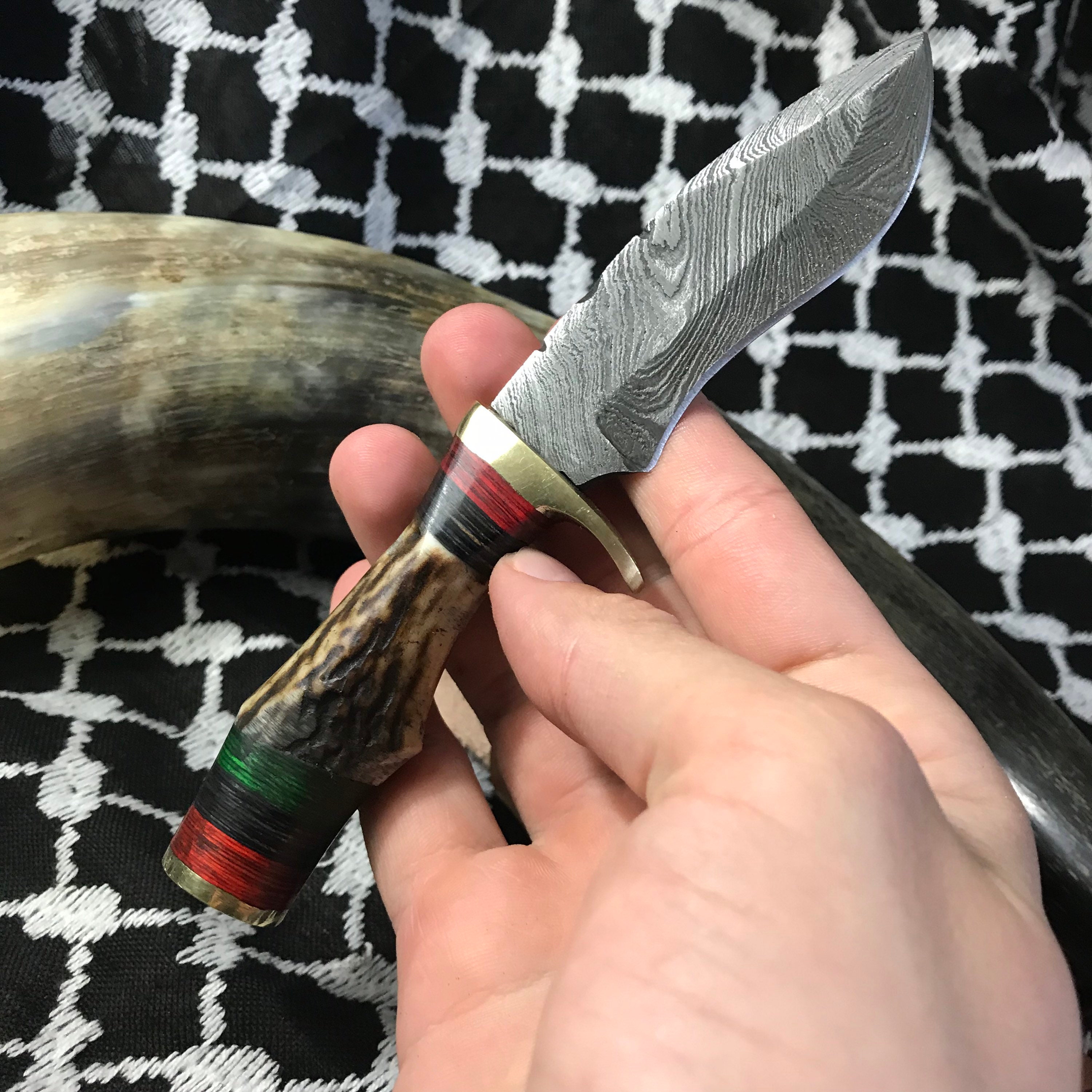 Custom Made 6 INCH Damascus Knife With Stag Antler Handle | Etsy