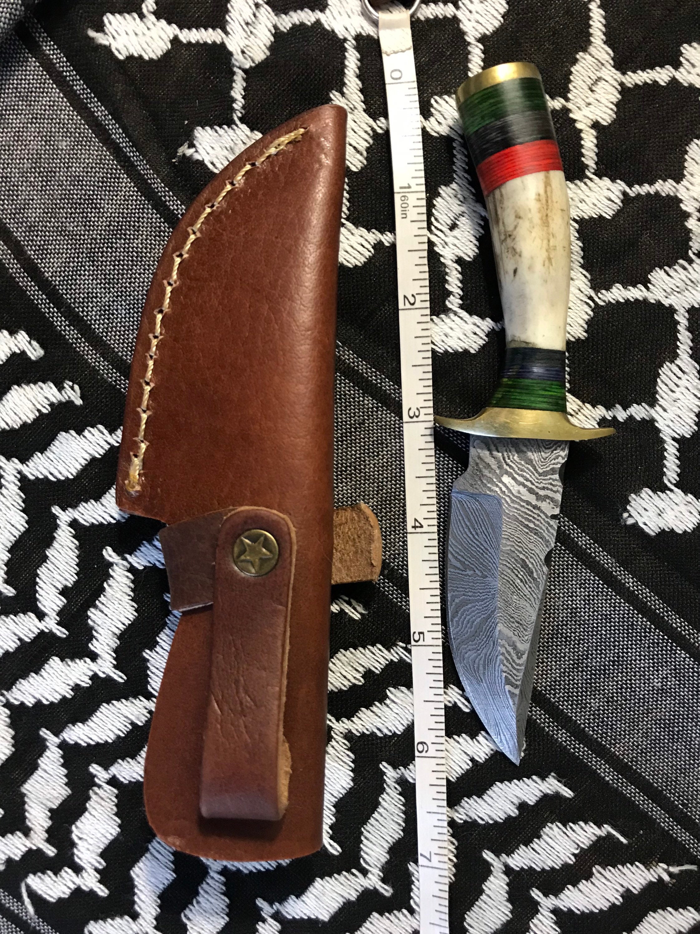 Custom Made 6 Inch Damascus Knife With Stag Antler Handle | Etsy