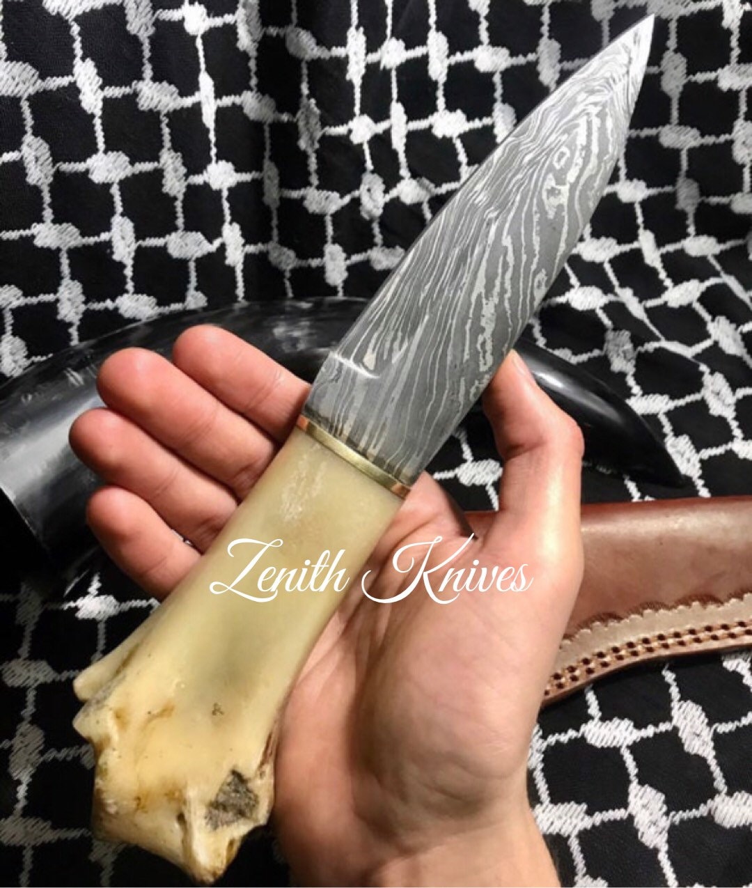 10 Inch the Caveman Knife Damascus Knife With Camel Femur Bone Handle ...