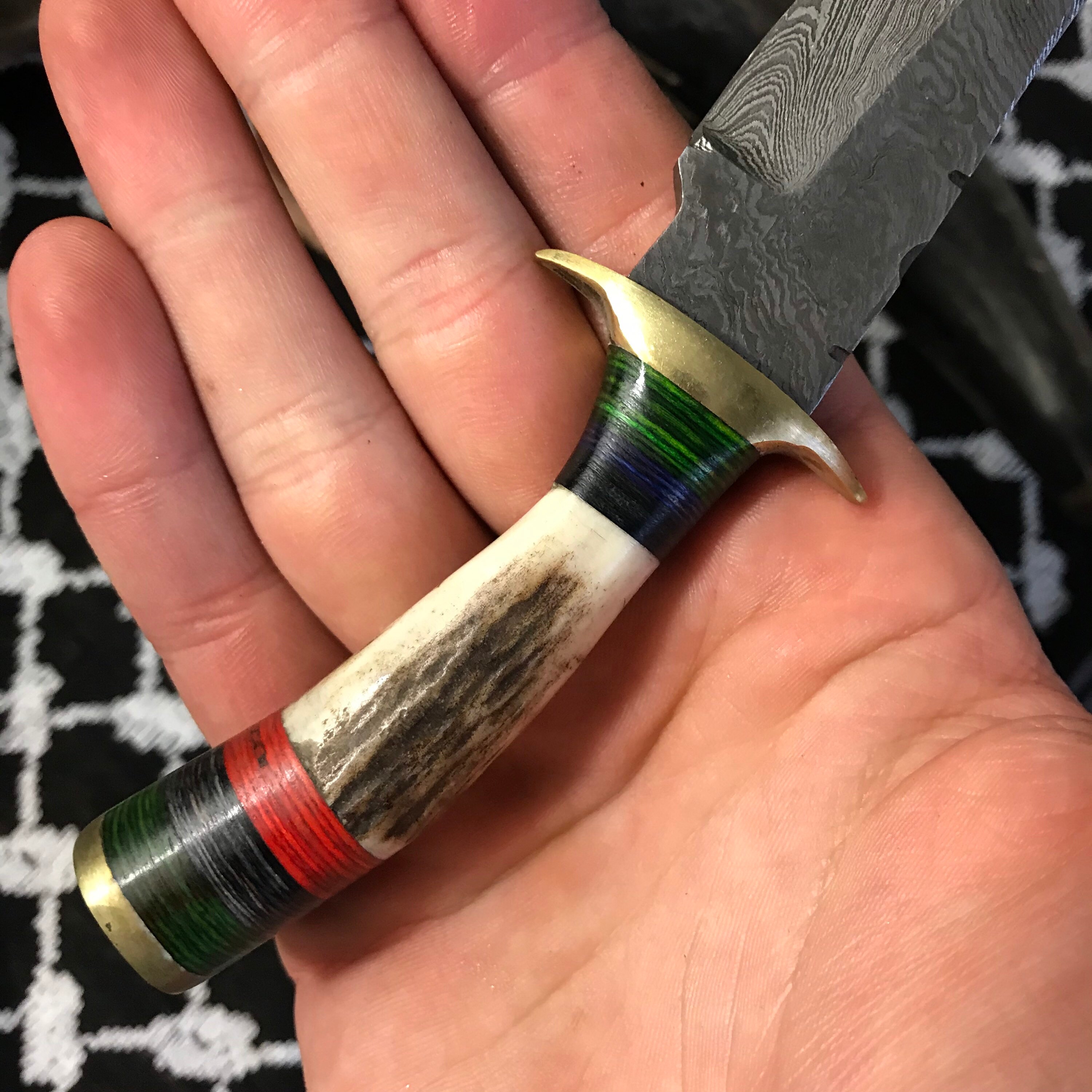 Custom Made 6 Inch Damascus Knife With Stag Antler Handle - Etsy