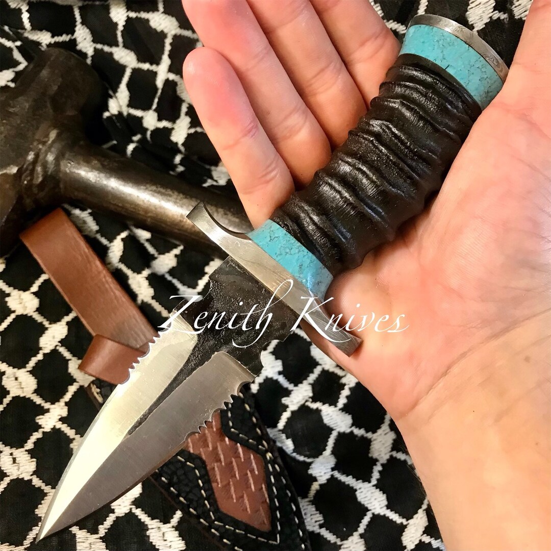 One of A Kind 8 Inch Knife With Impala Antler Handle Turquoise Knife ...