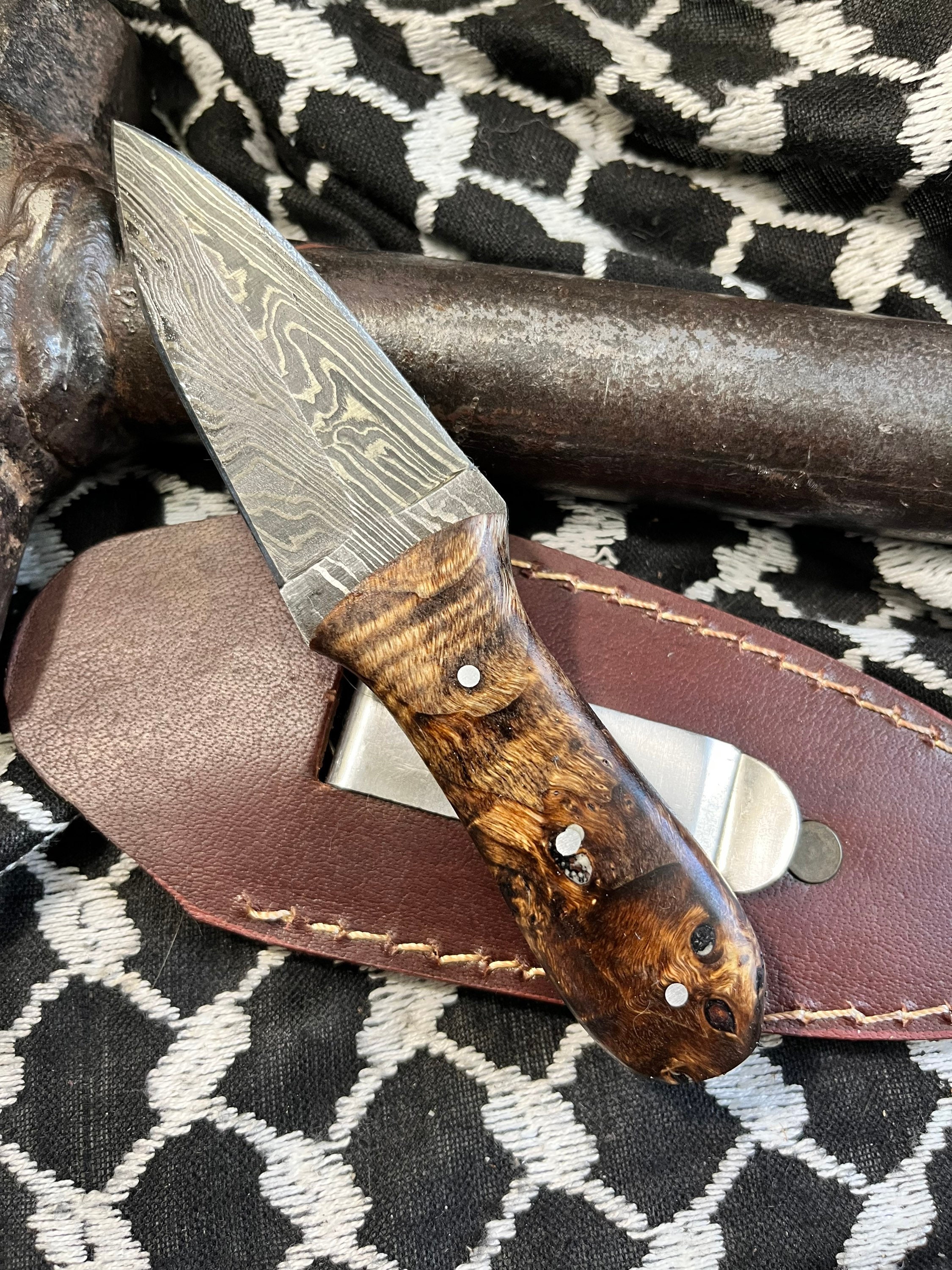 Personalized 6 Custom Damascus Boot Knife With Clip Elm Burl - Etsy