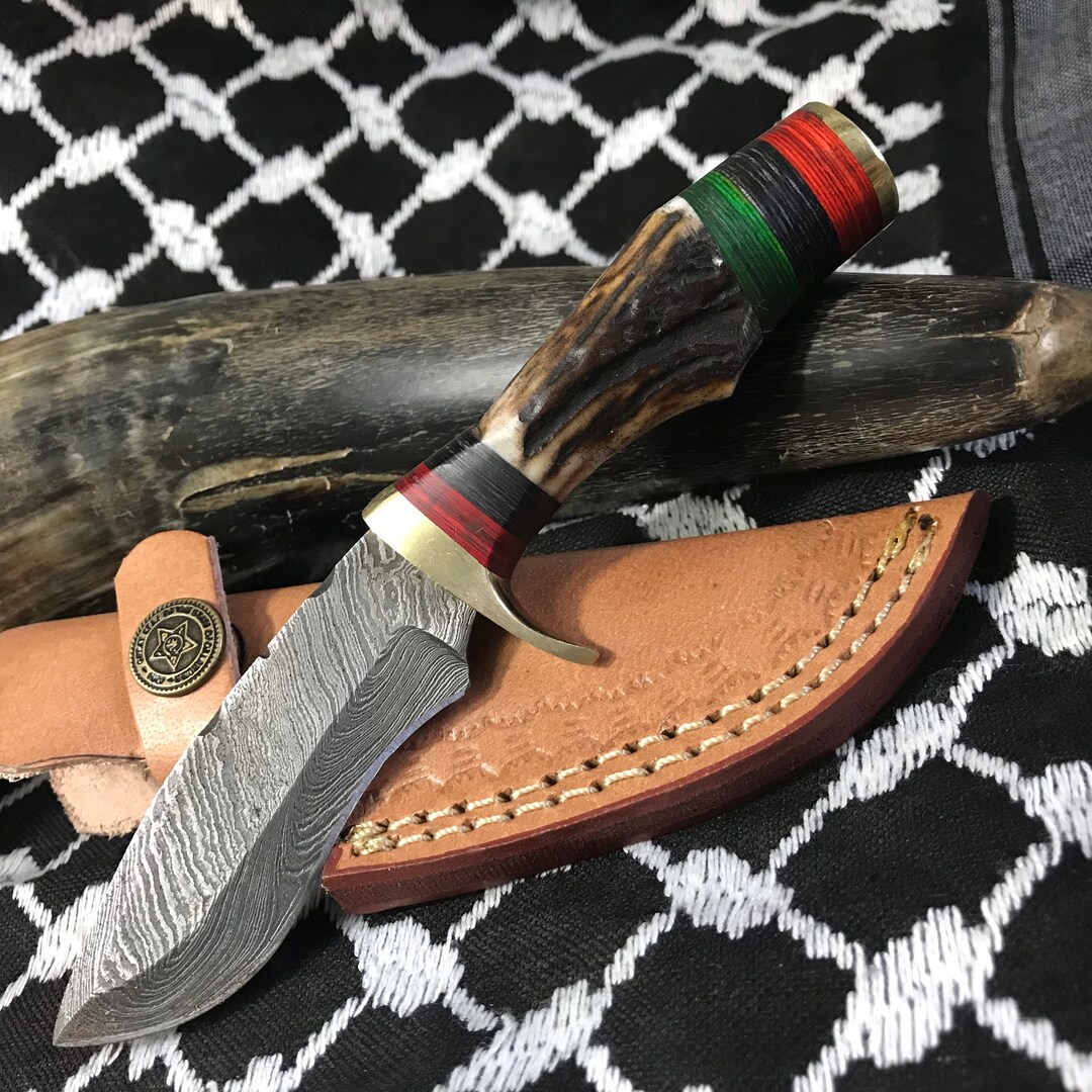 Custom Made 6 INCH Damascus Knife With Stag Antler Handle - Etsy