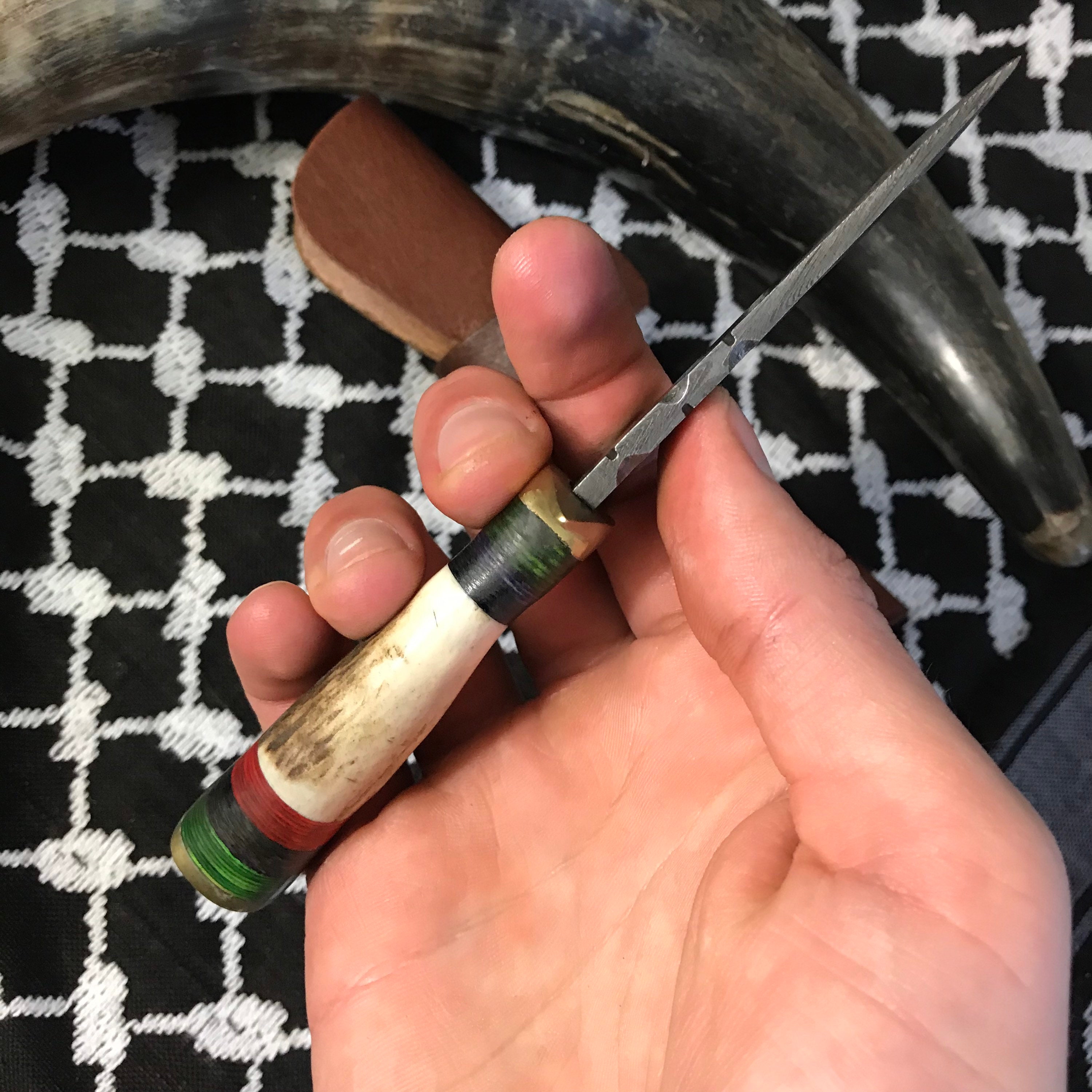 Custom Made 6 Inch Damascus Knife With Stag Antler Handle | Etsy