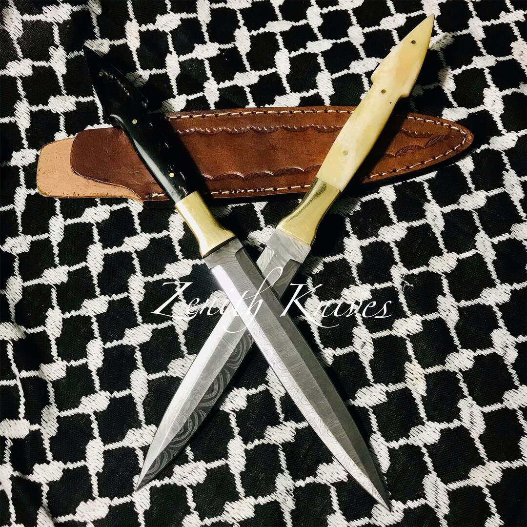 Personalized 12 Inch Damascus Dagger With Black Bull Horn & Bone Handle ...