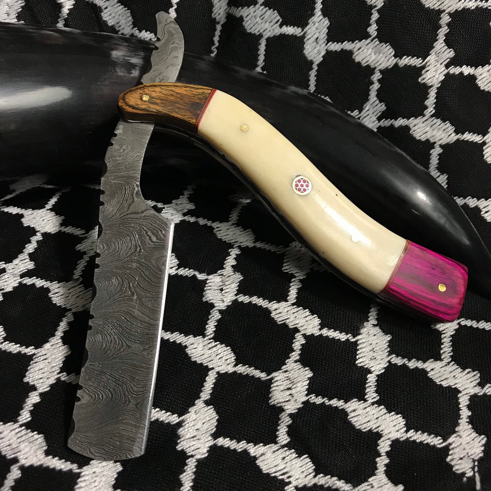 Custom Made Damascus Straight Razor With Bone & Wood Damascus | Etsy