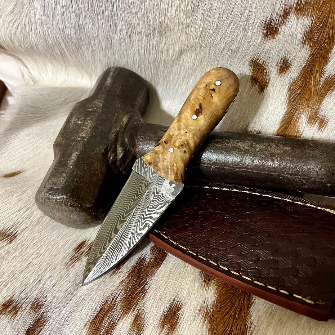 Custom Made 6 Inch Damascus Dagger Knife With Maple Burl Wood Handle ...