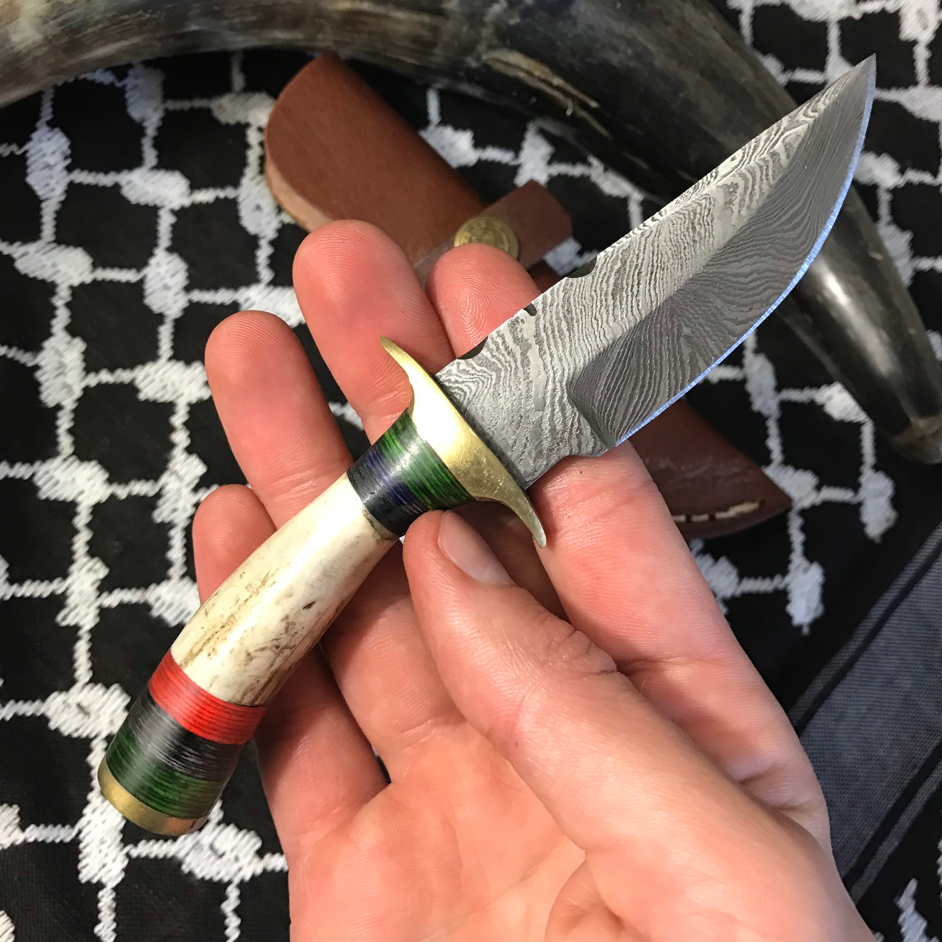 Custom Made 6 Inch Damascus Knife With Stag Antler Handle | Etsy