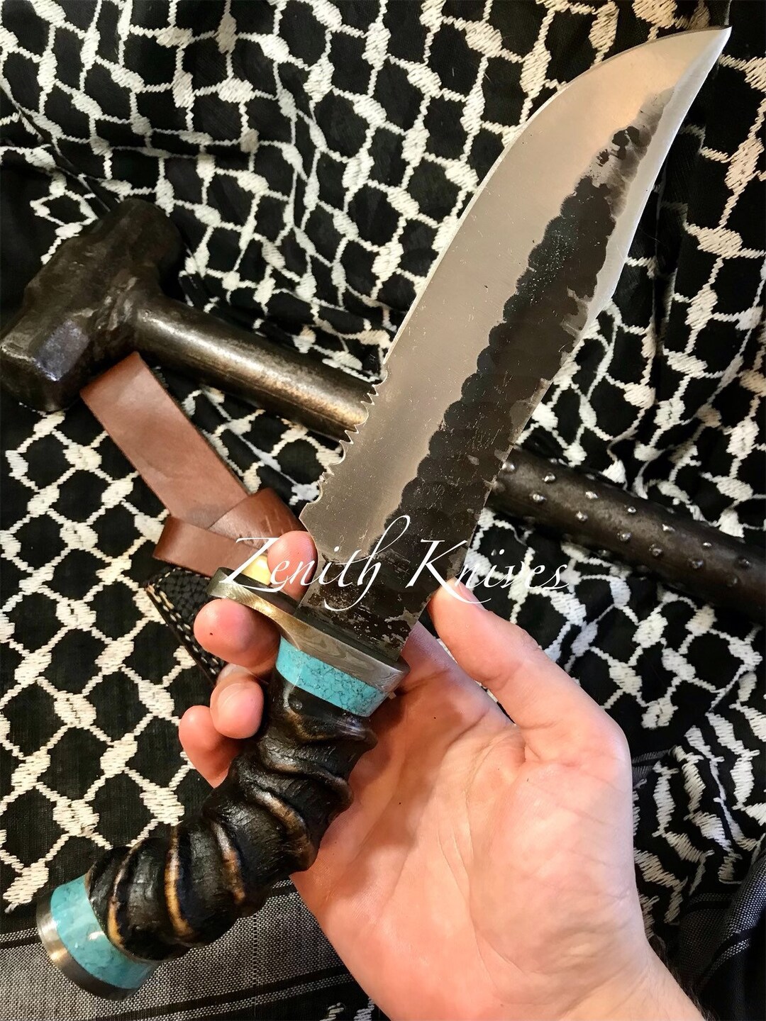 Personalized 13 Inch Carbon Bowie Knife With a Turquoise & Impala Horn ...