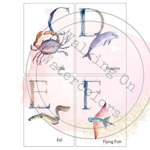 Watercolor Ocean ABC Flashcards, Alphabet Banner, Charlotte Mason Ocean ...