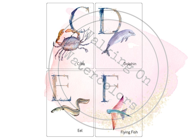 Watercolor Ocean ABC Flashcards, Alphabet Banner, Charlotte Mason Ocean ...