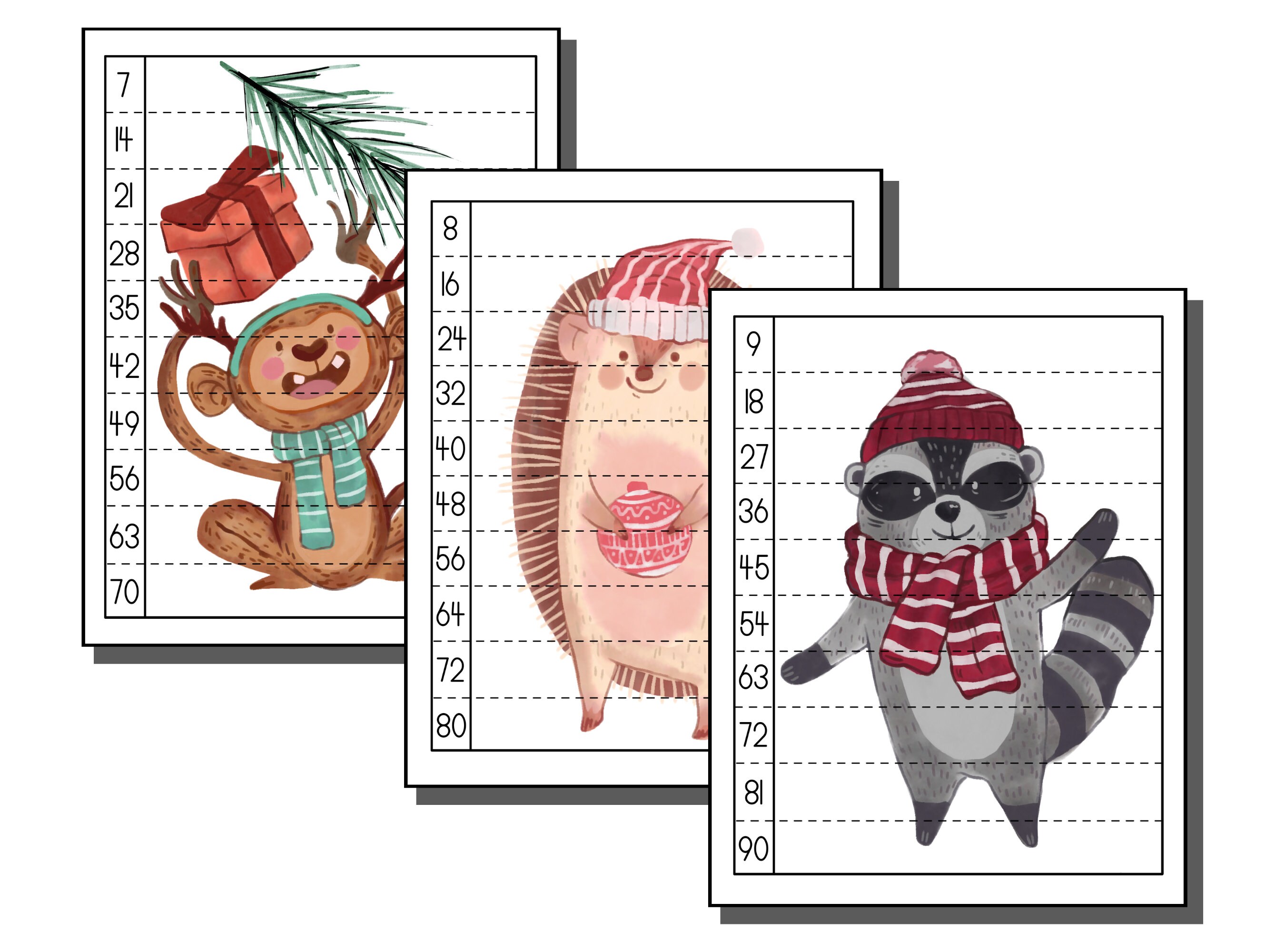 Christmas Skip Counting Puzzles With Watercolor Animals, Montessori Toy ...