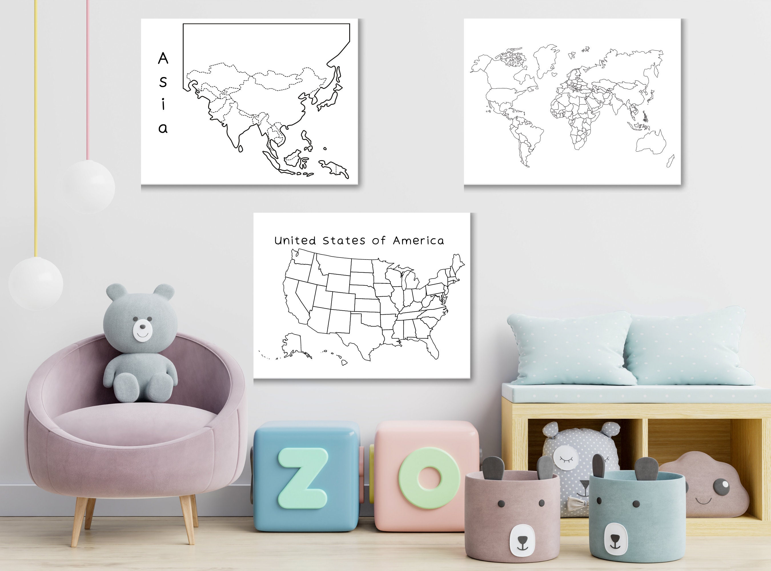 World Map Giant Coloring Pages Bundle, Countries of the World ...