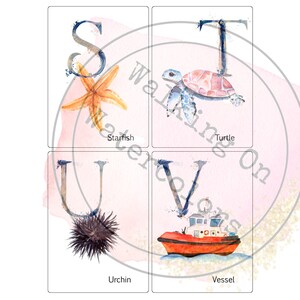 Watercolor Ocean ABC Flashcards, Alphabet Banner, Charlotte Mason Ocean ...