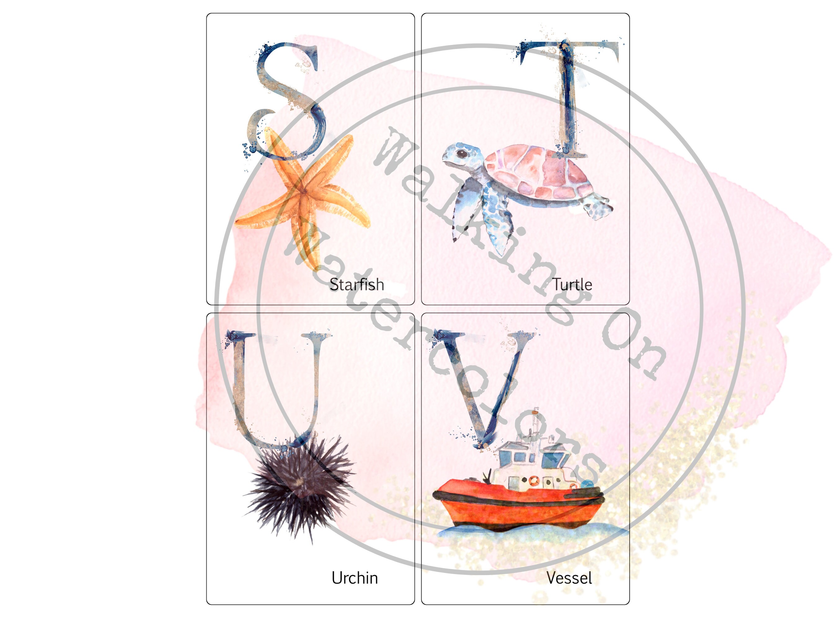 Watercolor Ocean ABC Flashcards Alphabet Banner Charlotte - Etsy