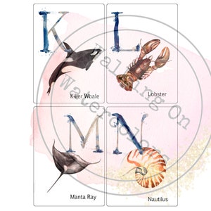 Watercolor Ocean ABC Flashcards, Alphabet Banner, Charlotte Mason Ocean ...