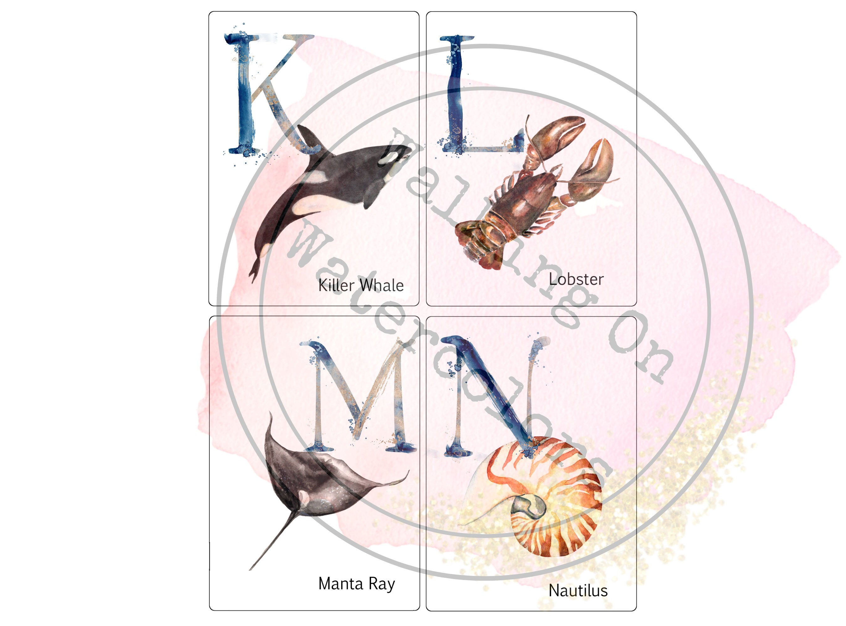 Watercolor Ocean ABC Flashcards Alphabet Banner Charlotte - Etsy