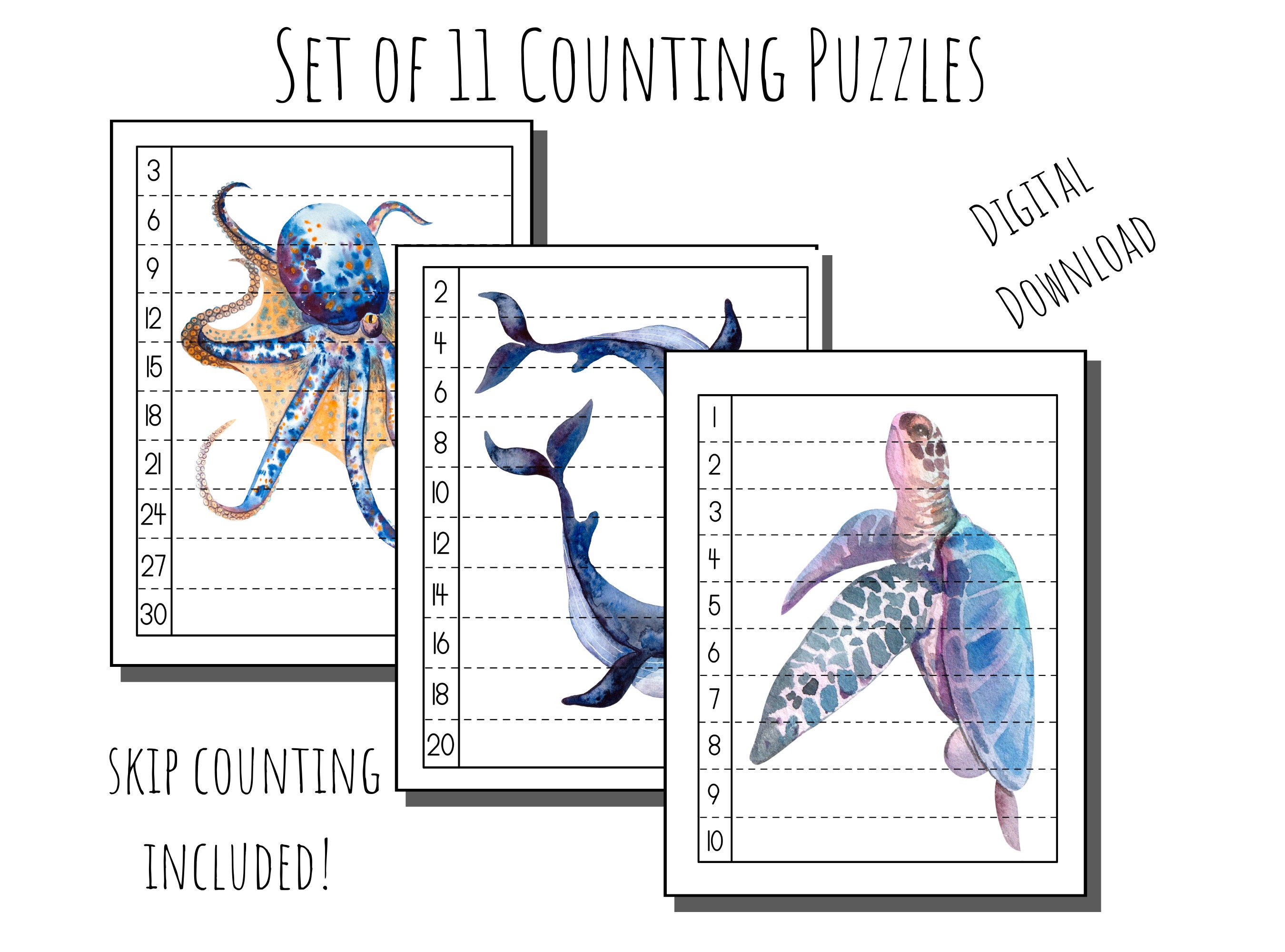 Skip Counting Ocean Puzzles, Montessori Toy, CC Skip Count Activity ...