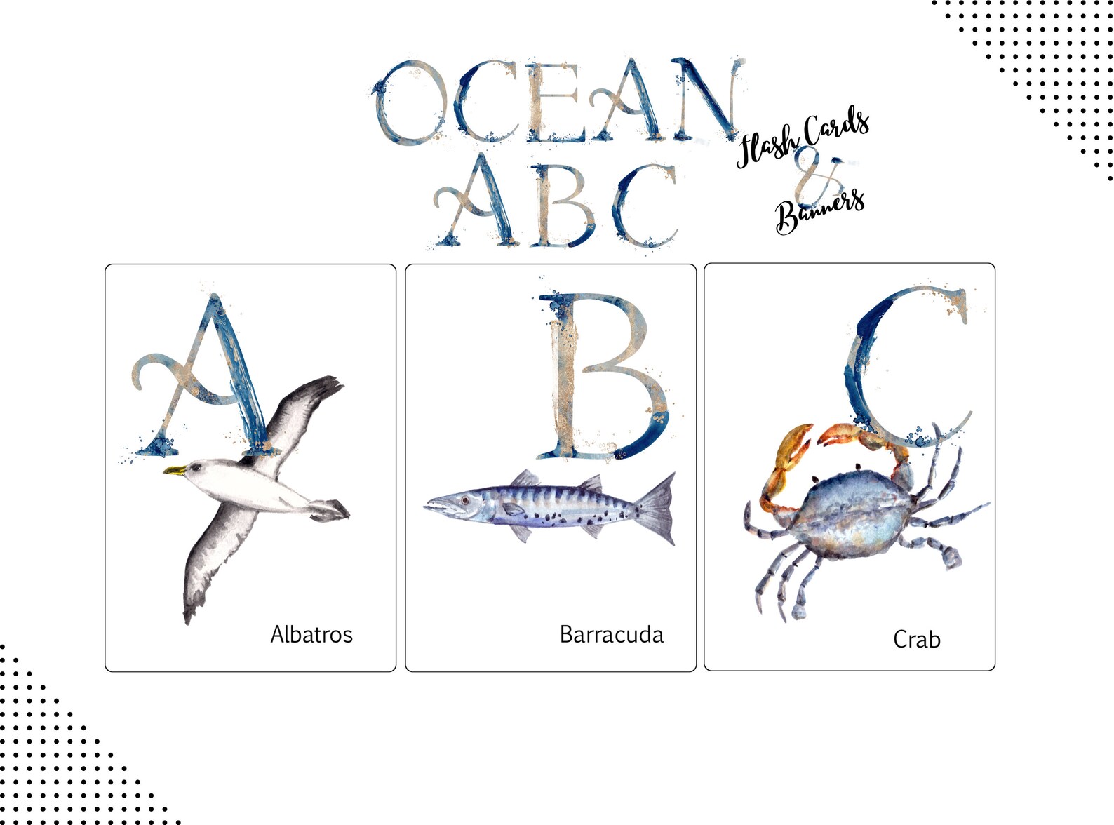 Watercolor Ocean ABC Flashcards Alphabet Banner Charlotte - Etsy