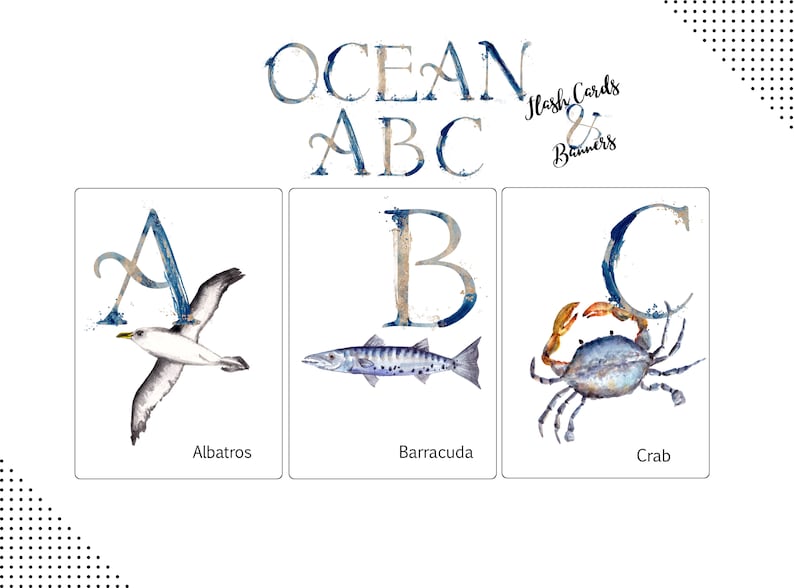 Watercolor Ocean ABC Flashcards, Alphabet Banner, Charlotte Mason Ocean ...