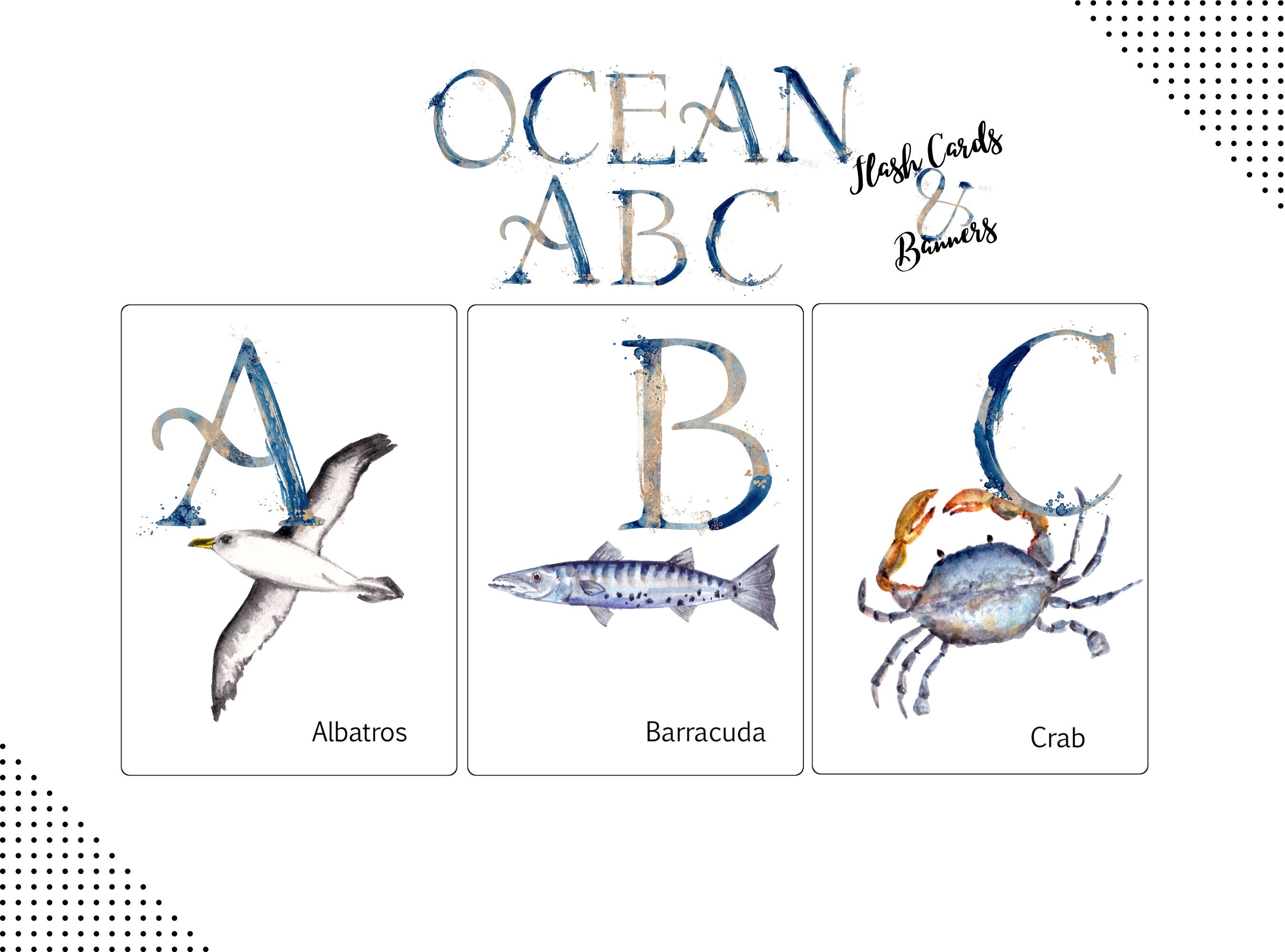 Watercolor Ocean ABC Flashcards Alphabet Banner Charlotte - Etsy