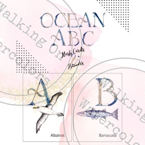 Watercolor Ocean ABC Flashcards, Alphabet Banner, Charlotte Mason Ocean ...