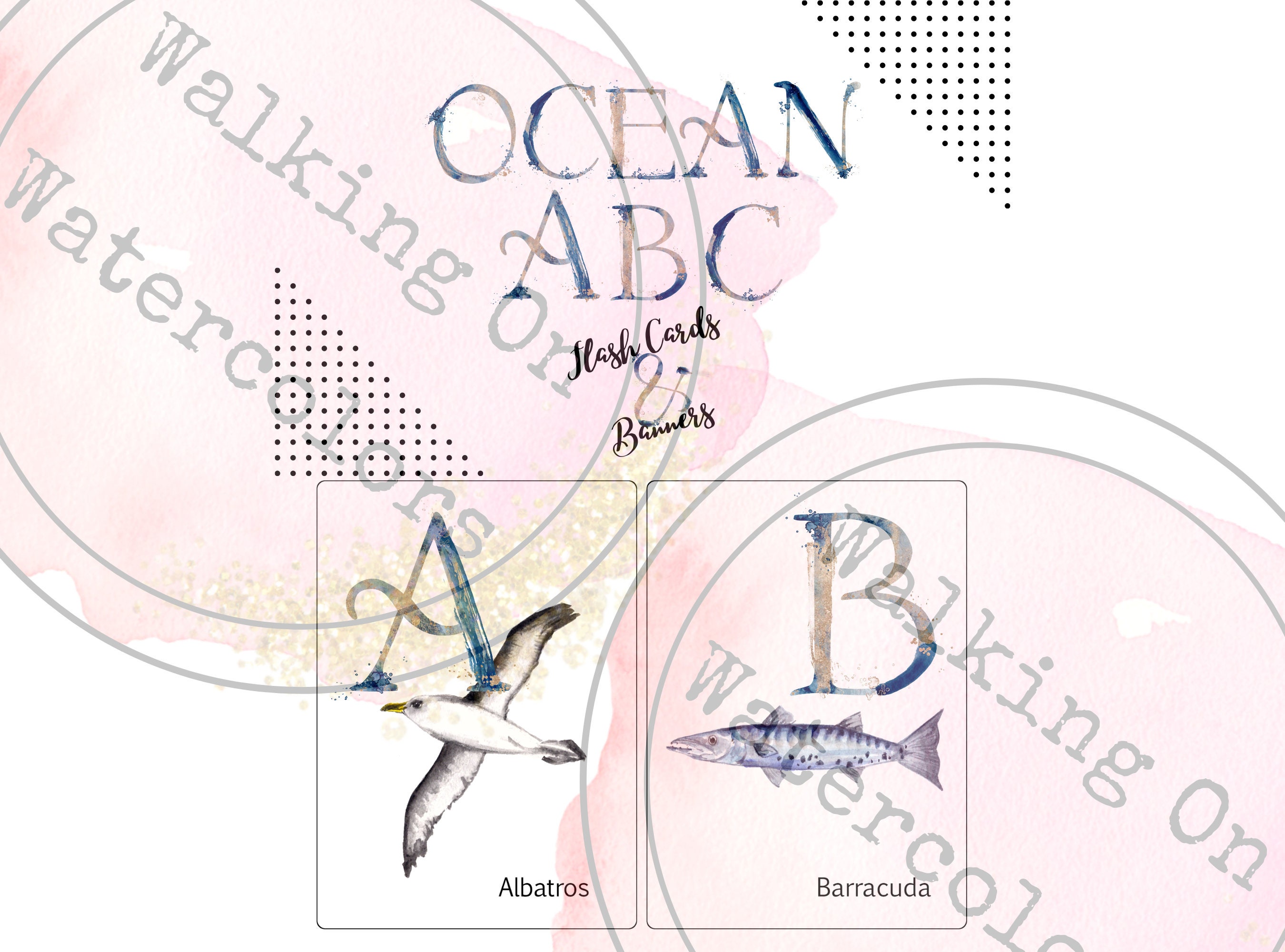 Watercolor Ocean ABC Flashcards Alphabet Banner Charlotte - Etsy