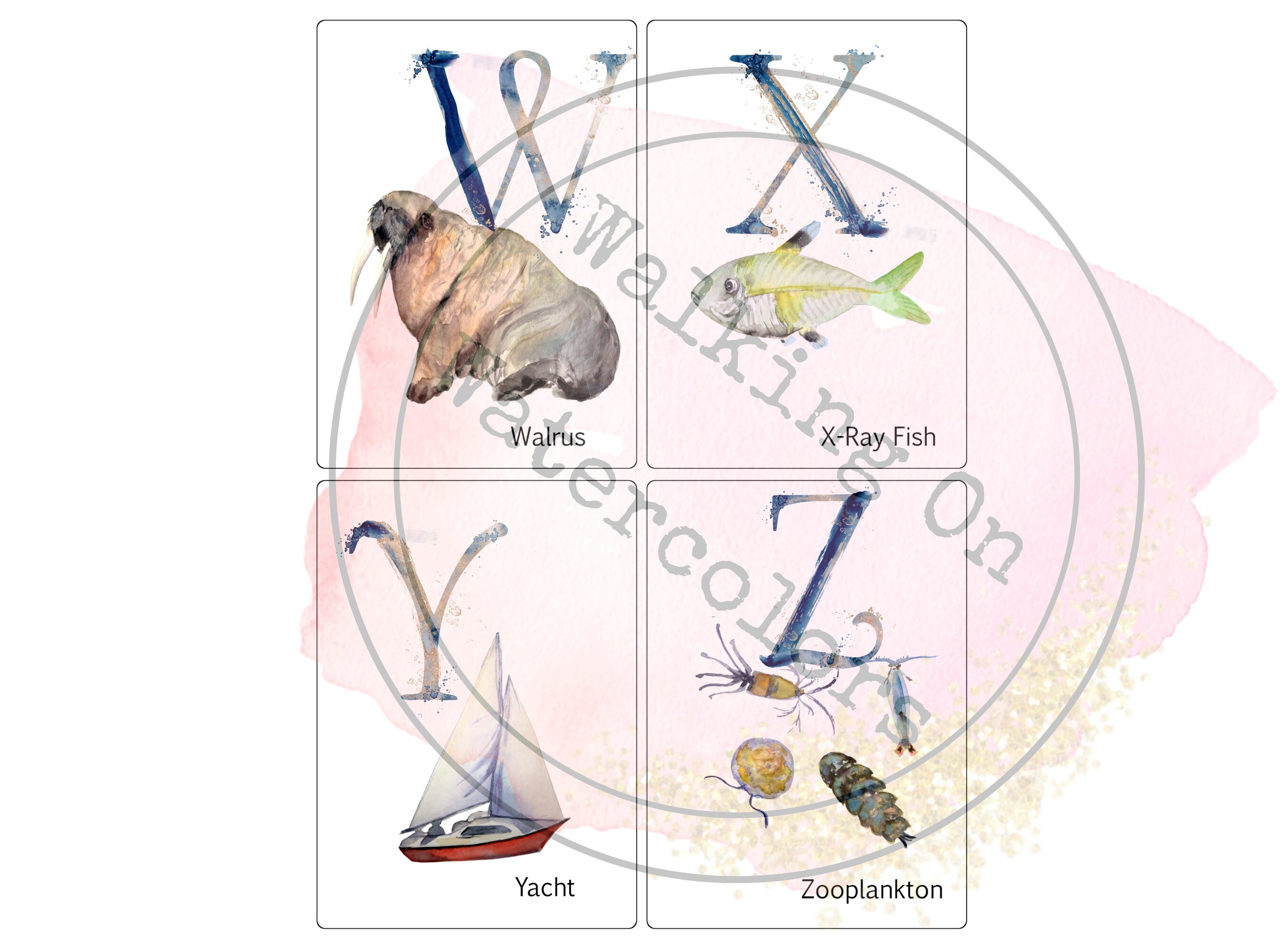 Watercolor Ocean ABC Flashcards Alphabet Banner Charlotte - Etsy