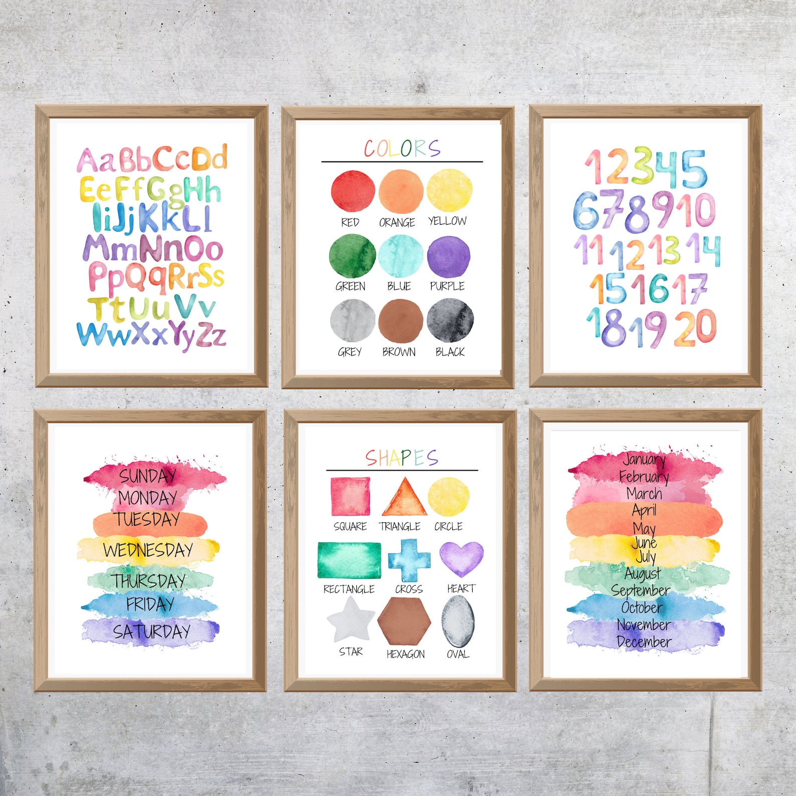 Educational Watercolor Print Set of 6 Alphabet Colors - Etsy