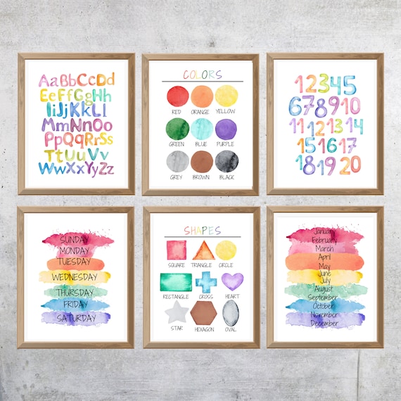 Educational Watercolor Print Set of 6 Alphabet Colors - Etsy