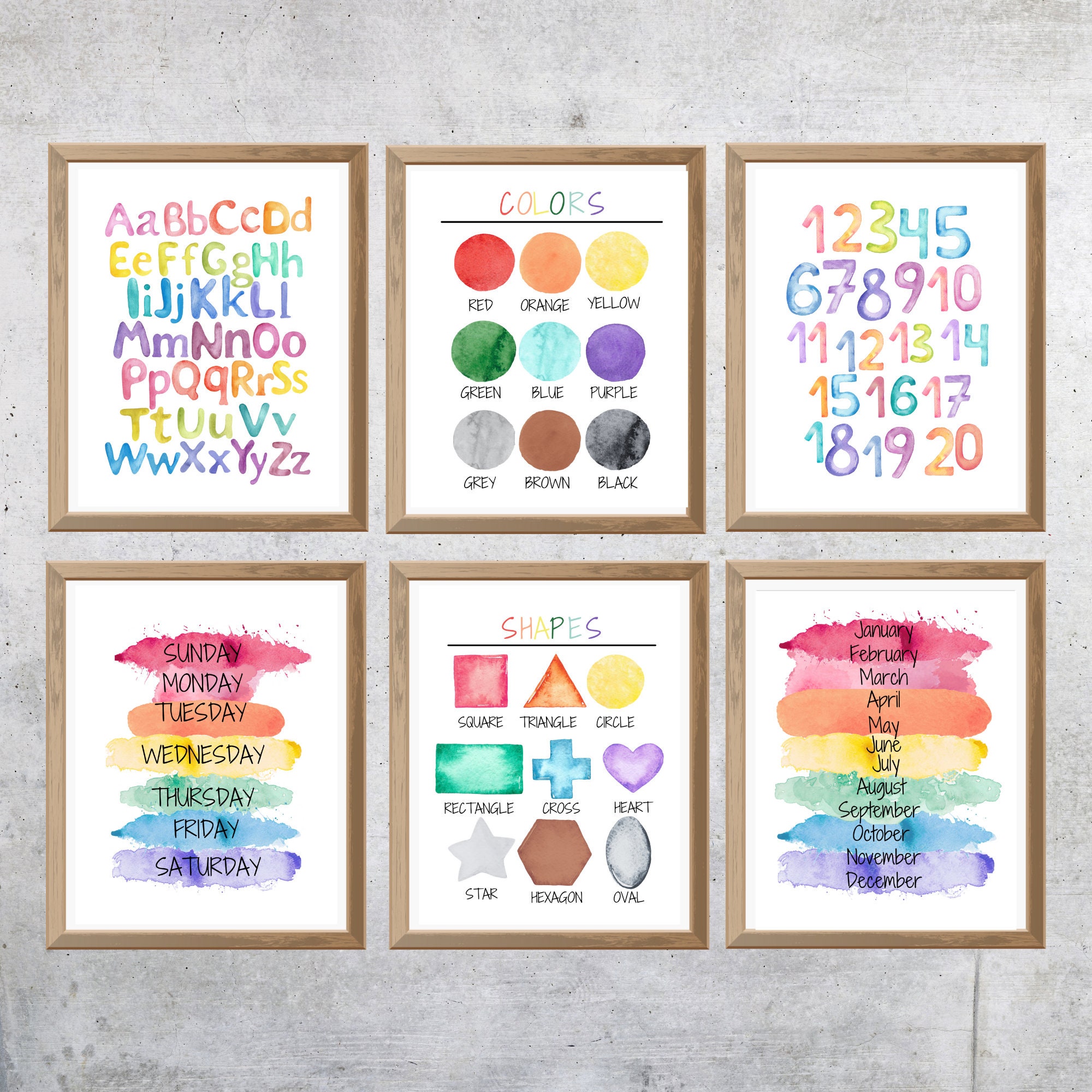 Educational Watercolor Print Set of 6 Alphabet Colors - Etsy