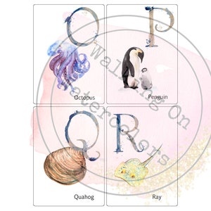 Watercolor Ocean ABC Flashcards, Alphabet Banner, Charlotte Mason Ocean ...