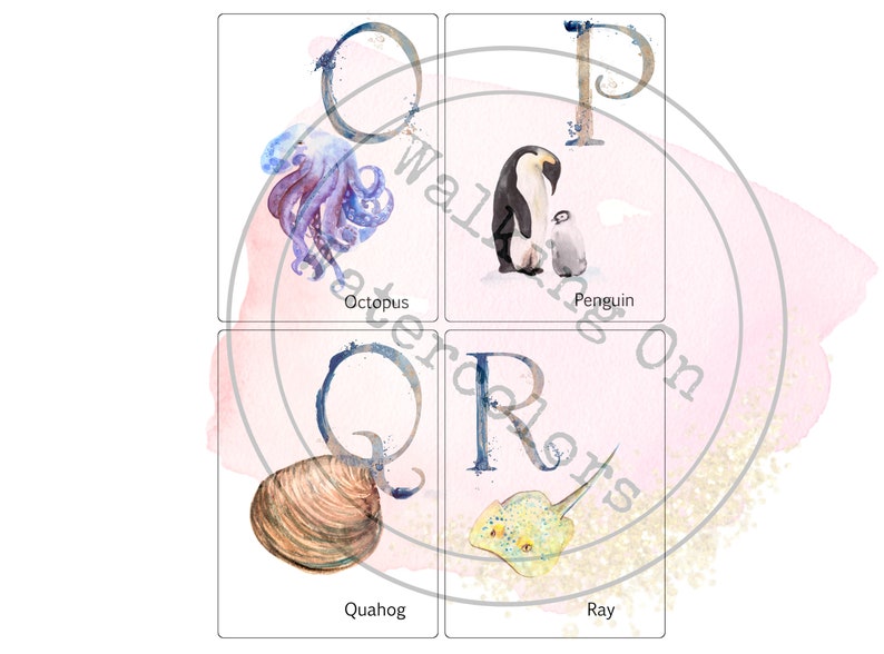 Watercolor Ocean ABC Flashcards, Alphabet Banner, Charlotte Mason Ocean ...