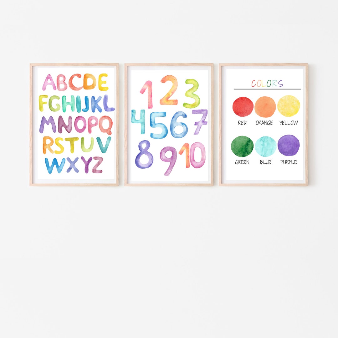 Color Poster, Preschool Alphabet, Numbers 1-10, Watercolor, Educational ...