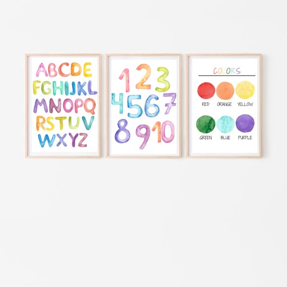 Color Poster Preschool Alphabet Numbers 1-10 Watercolor | Etsy
