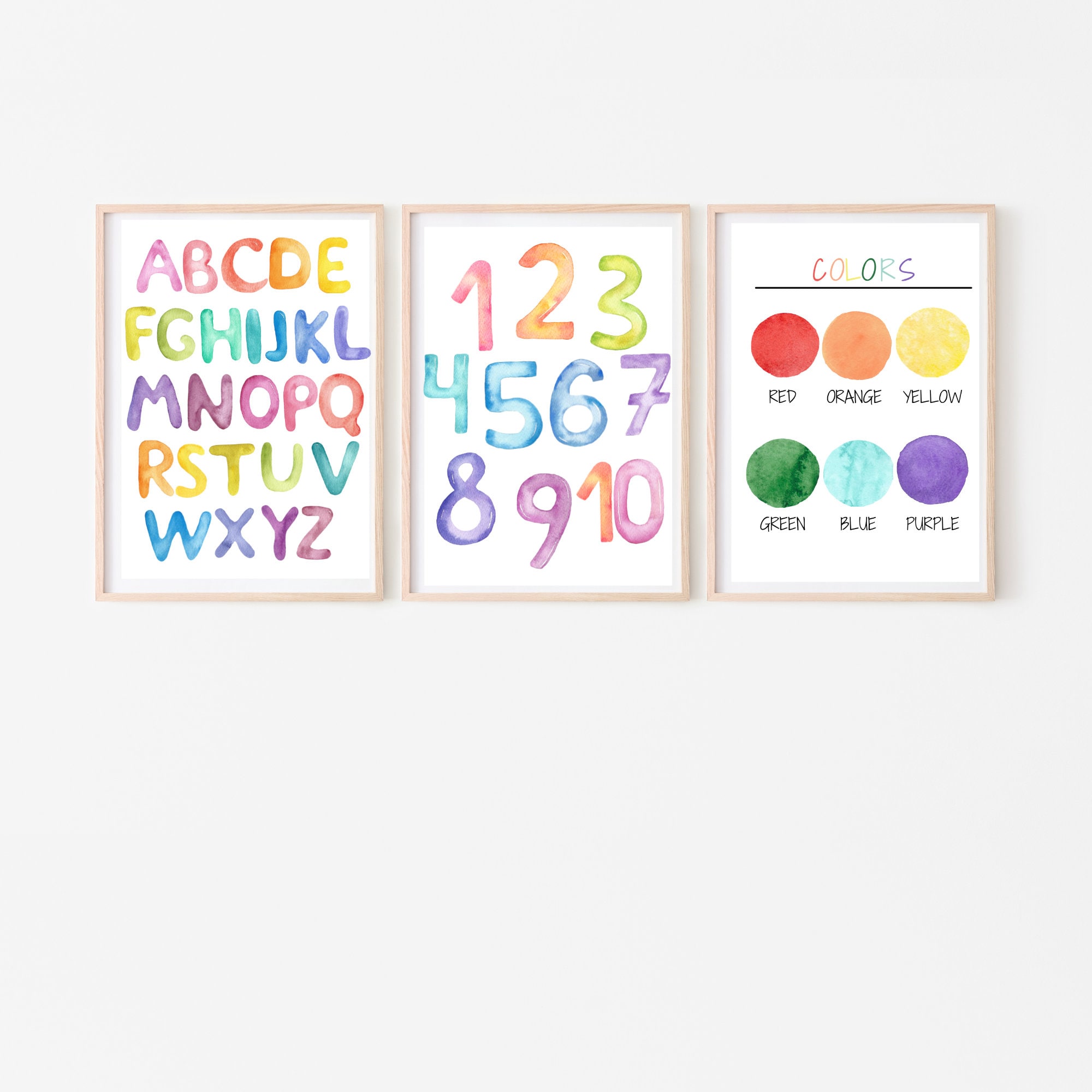 Color Poster, Preschool Alphabet, Numbers 1-10, Watercolor, Educational ...