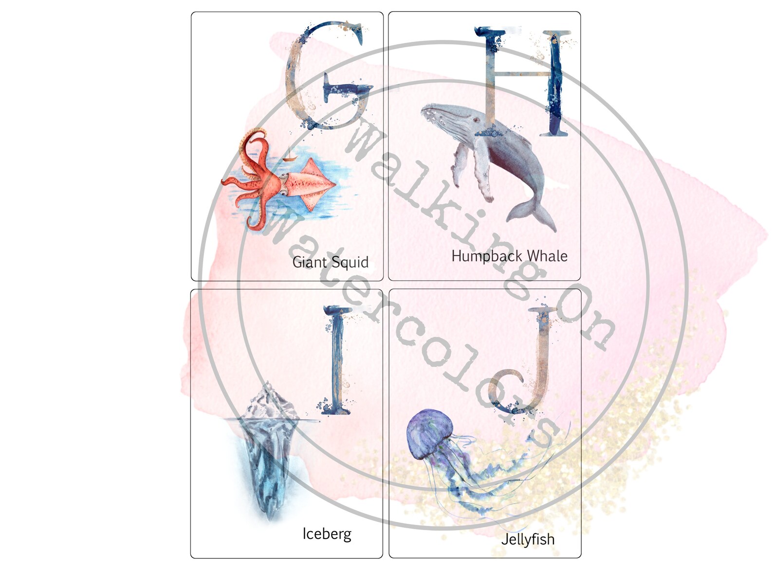 Watercolor Ocean ABC Flashcards, Alphabet Banner, Charlotte Mason Ocean ...