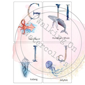 Watercolor Ocean ABC Flashcards, Alphabet Banner, Charlotte Mason Ocean ...