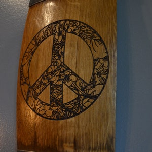 Floral Peace Sign Made From Wine Barrel Stave Sign/laser Engraved/laser ...