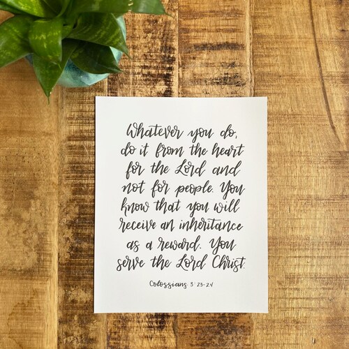 Colossians 3:23-24 Printable Bible Verse Art Print 8x10 | Etsy