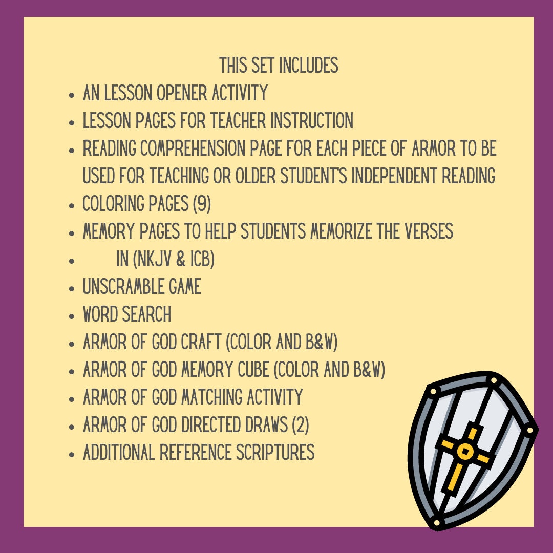 The Armor of God for Kids (printable, Sunday School, Children's Church ...