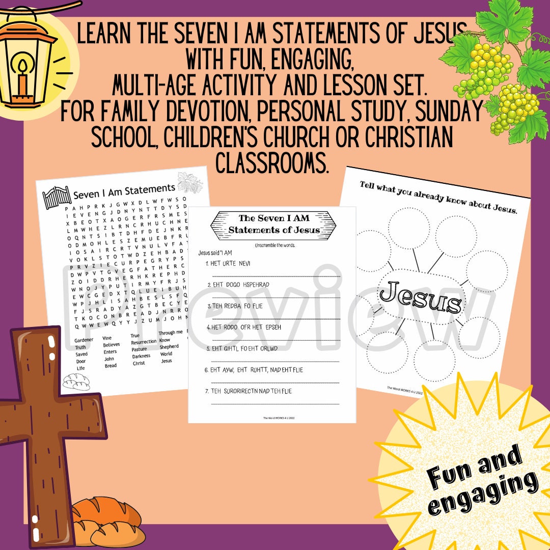 Seven "i Am" Statements of Jesus for Kids (printable, Sunday School ...