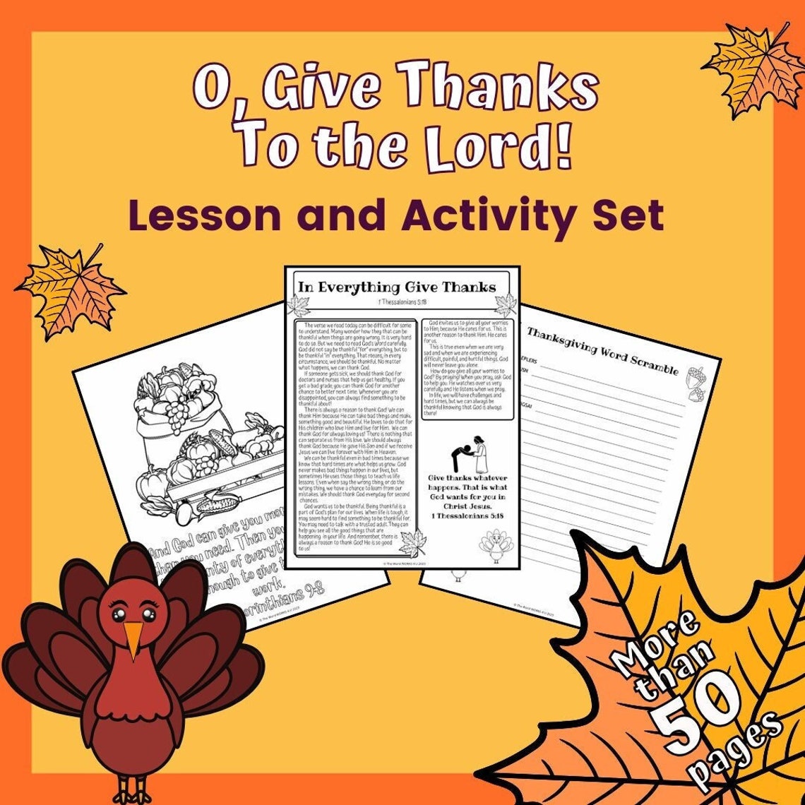 O, Give Thanks to the Lord! Children's Lesson & Activity Set /printable ...