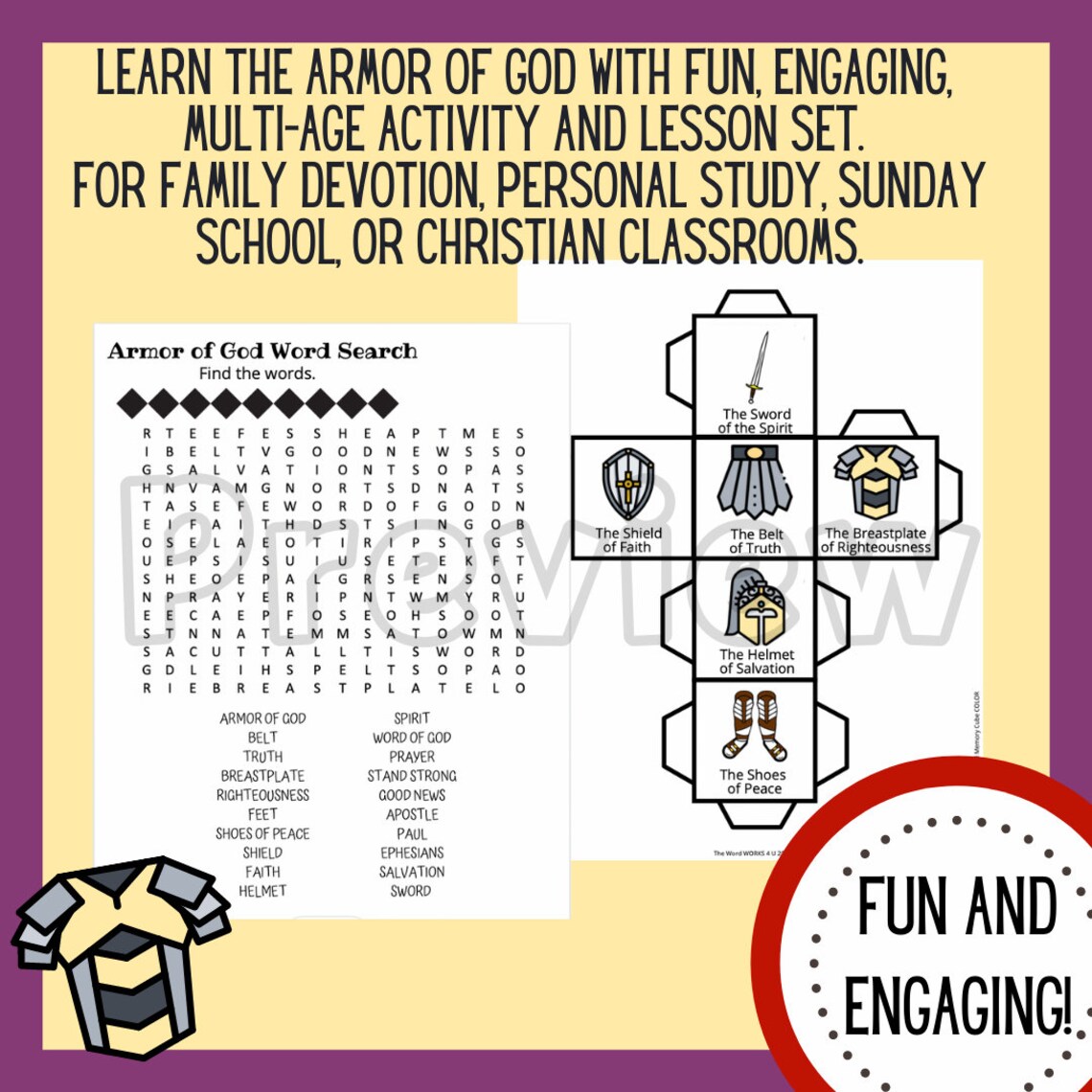 The Armor of God for Kids (printable, Sunday School, Children's Church ...