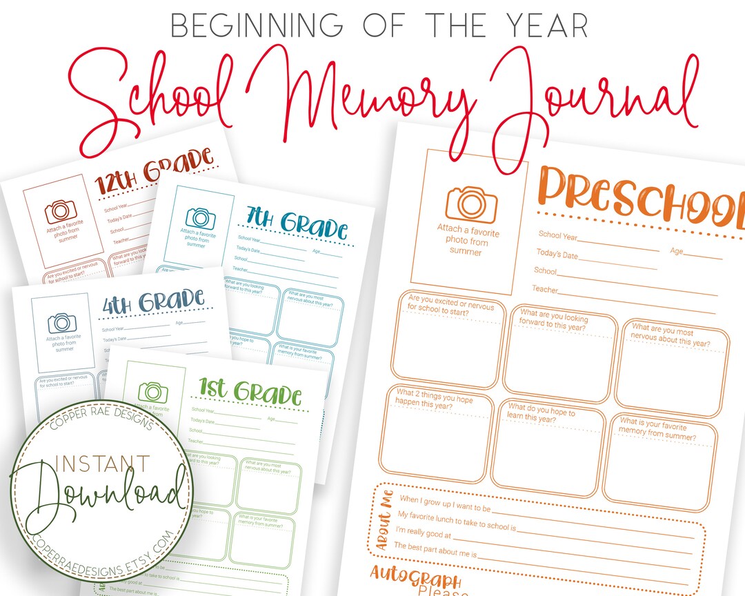 Kid's Memory Journal - School Memory Book - First Day of School ...